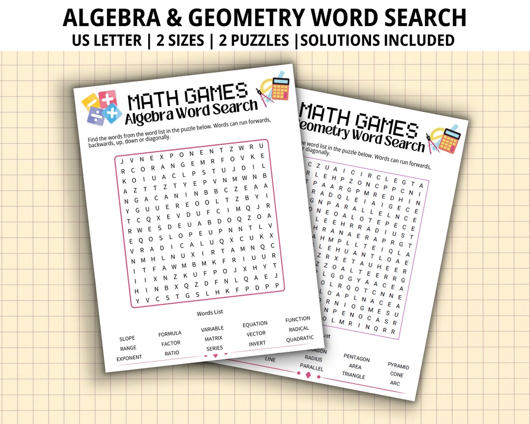 Math Word Search Games, Algebra Word Search, Geometry Word Search, Math ...
