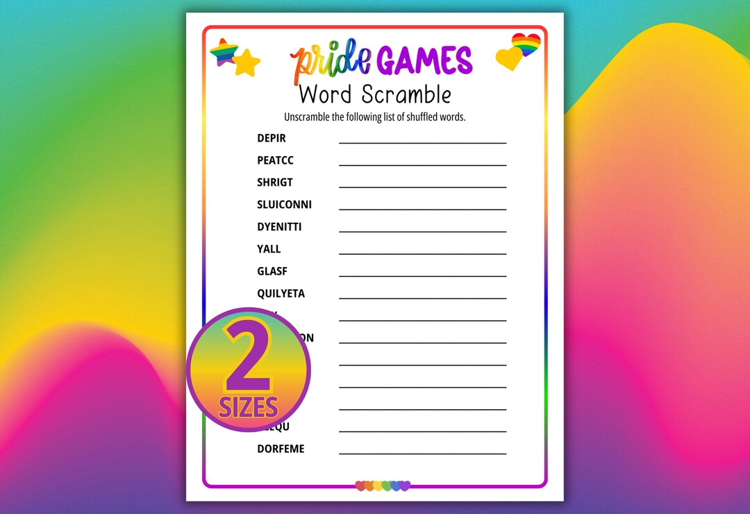 Word Scramble, Pride Games, Pride Party Game, Pride Word Game, Pride ...