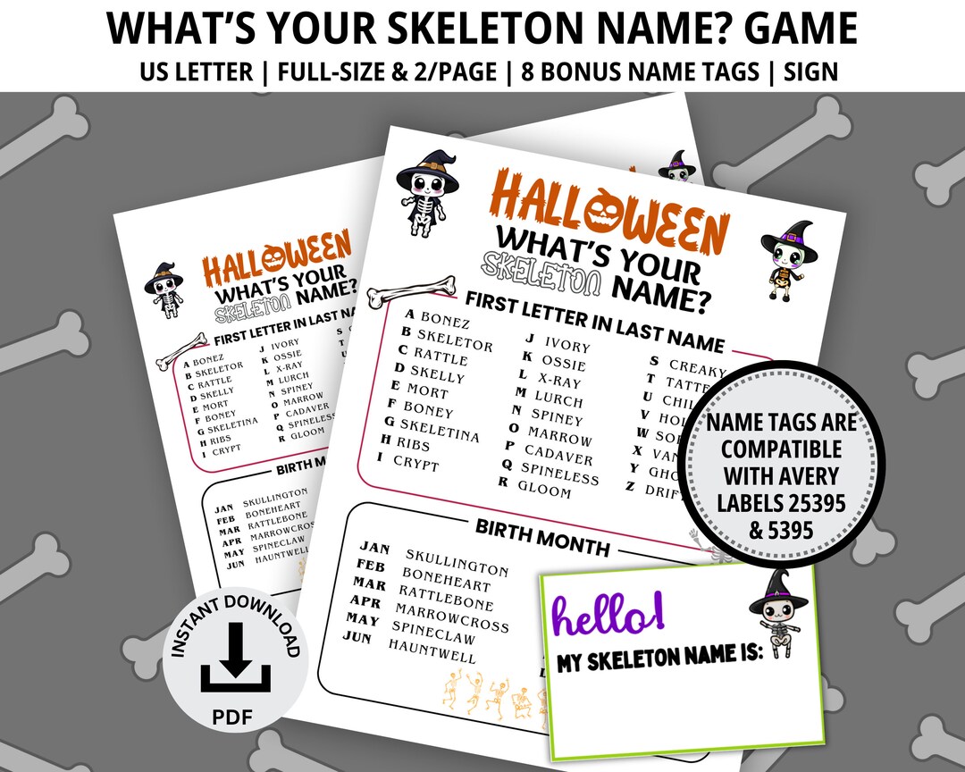 Whats Your Skeleton Name, Halloween Name Game, Whats Your Name ...