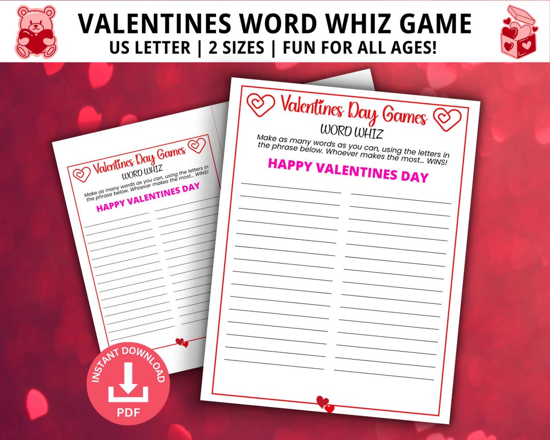 Valentines Word Whiz, Valentine Word Race, Valentines Word Game, Family ...
