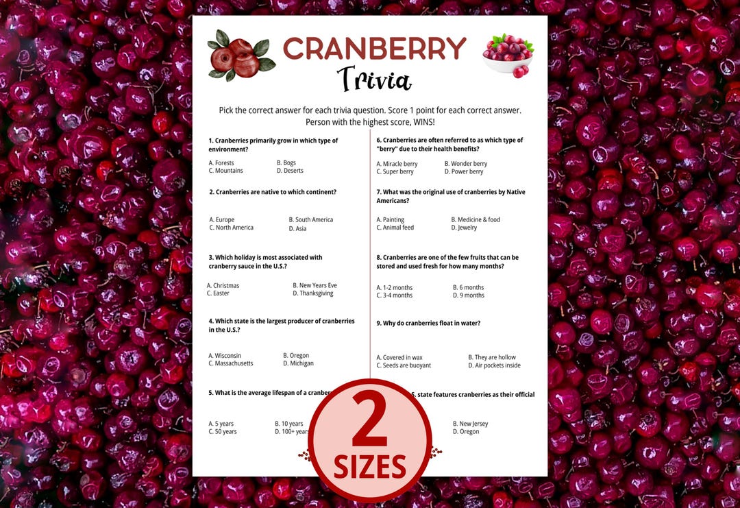 Cranberry Trivia Game, Cranberry Games, Cranberry Party, Thanksgiving ...