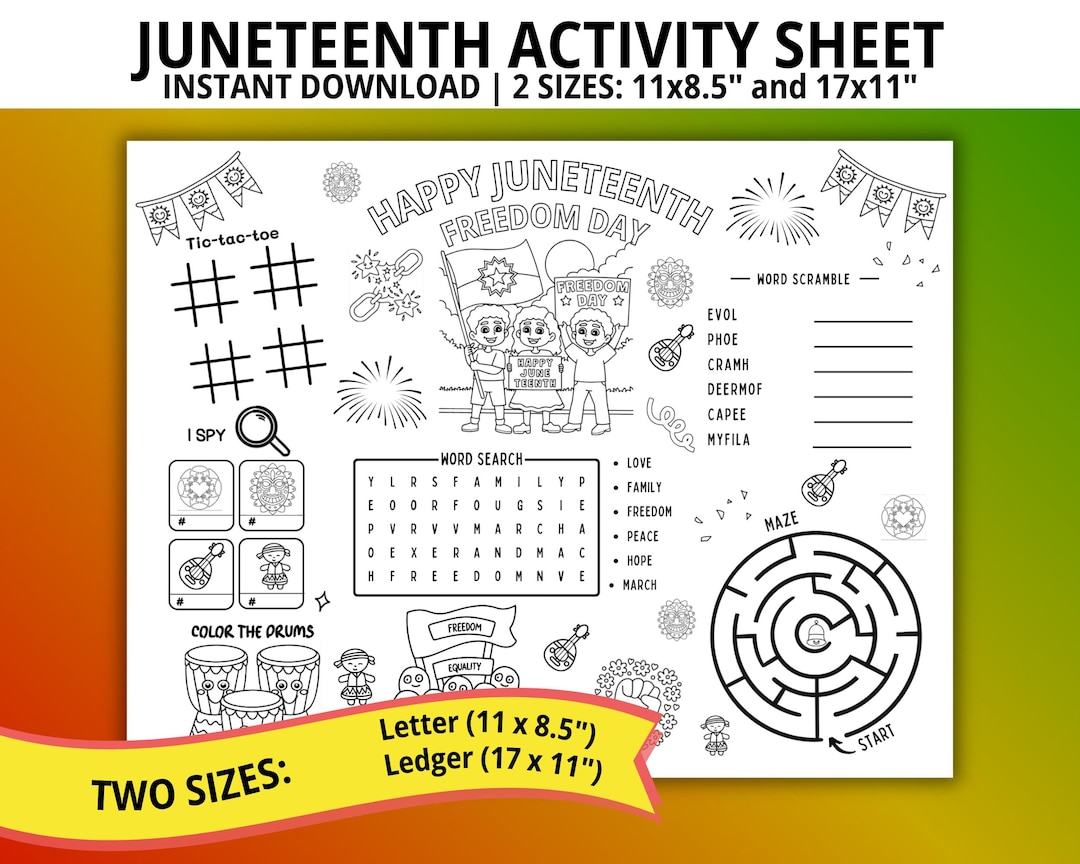 Juneteenth Activity Sheet, 2 Sizes, Juneteenth Game, Activity Placemat ...