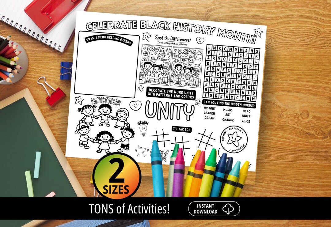 Activity Placemat, Black History Month, Activity Sheet, Kids Coloring ...