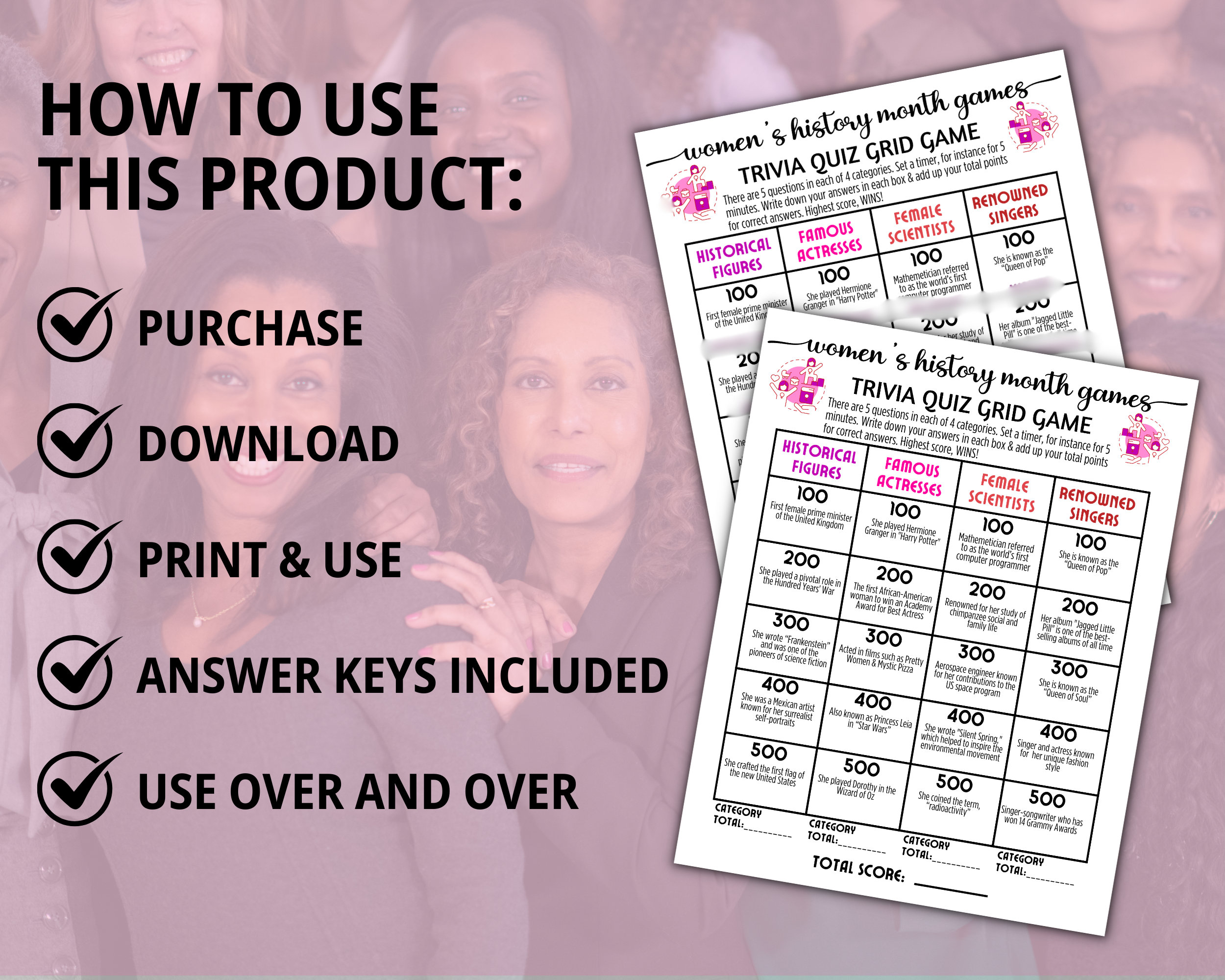 Womens History Month Trivia Quiz Grid Game, Womens History Month ...