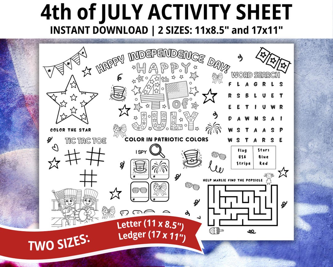 Independence Day Activity Sheet, 2 Sizes, 4th of July Game, Activity ...