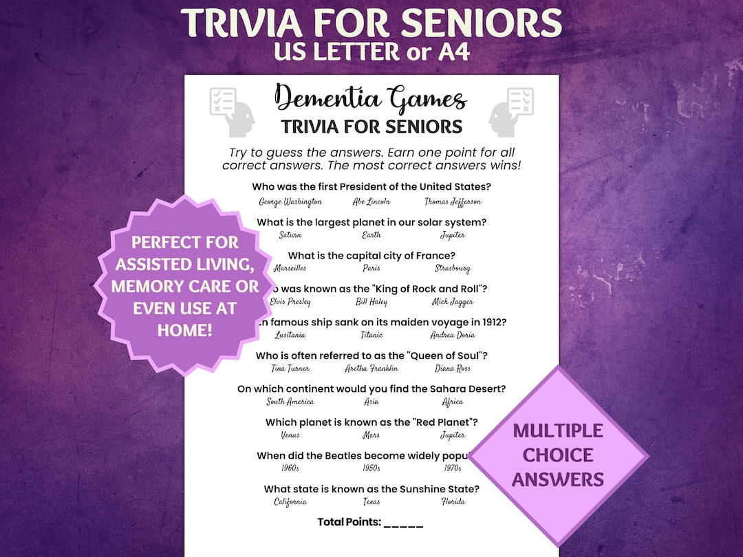 Trivia for Seniors Game, Ice Breaker Game, Dementia Activities ...