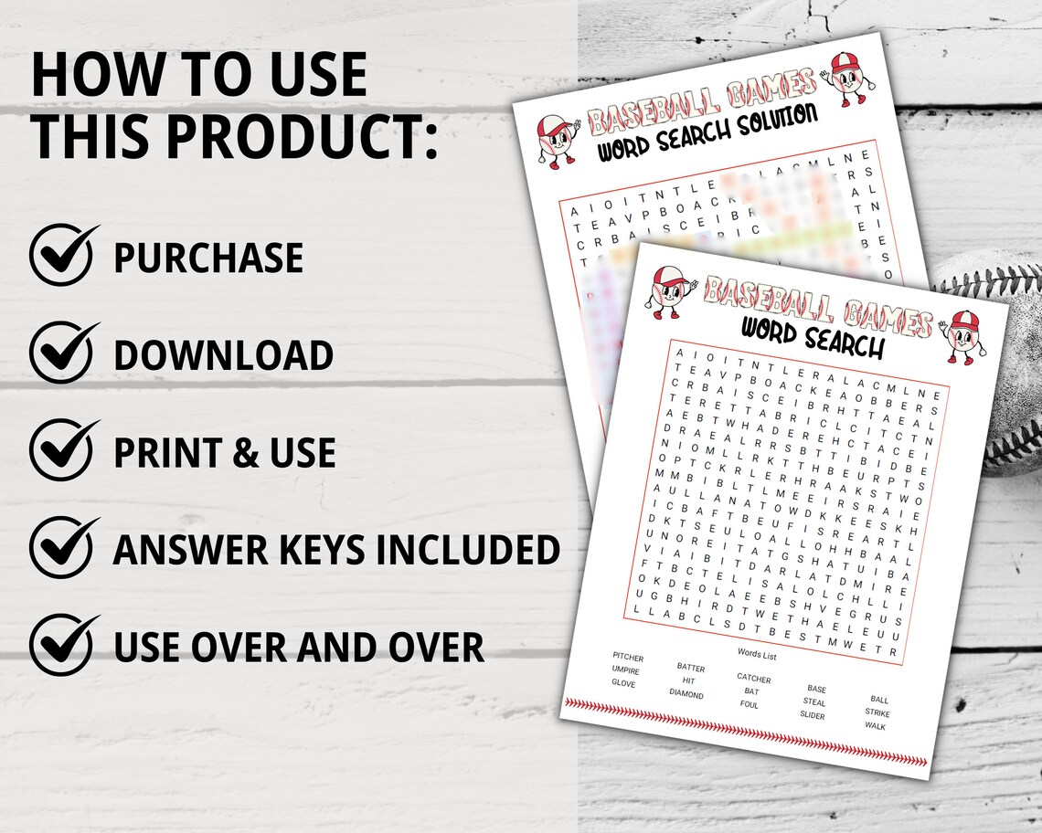 Baseball Word Search Game, Baseball Party Game, Family Game Night, Word ...