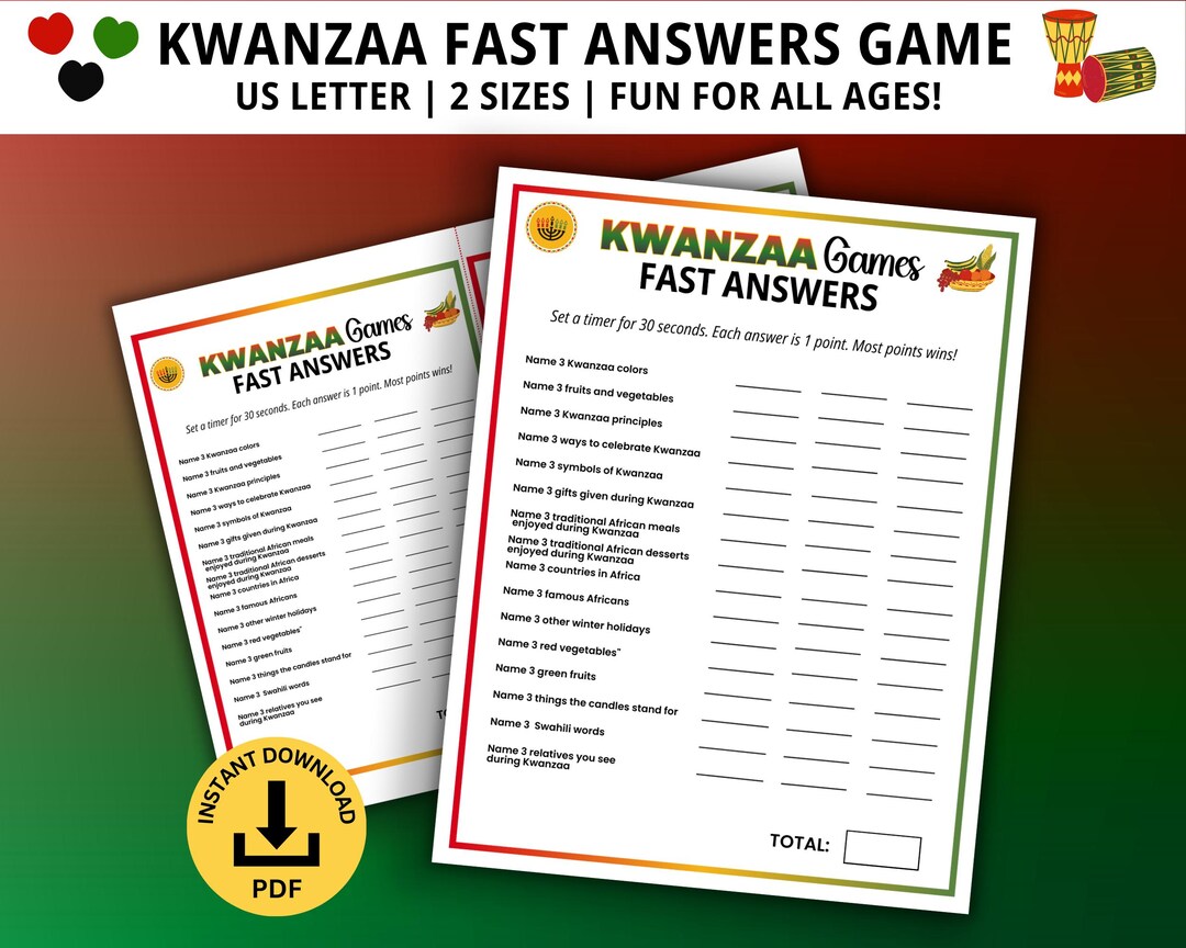 Kwanzaa Fast Answers Game, Kwanzaa Game, Holiday Party Games, Kwanzaa ...