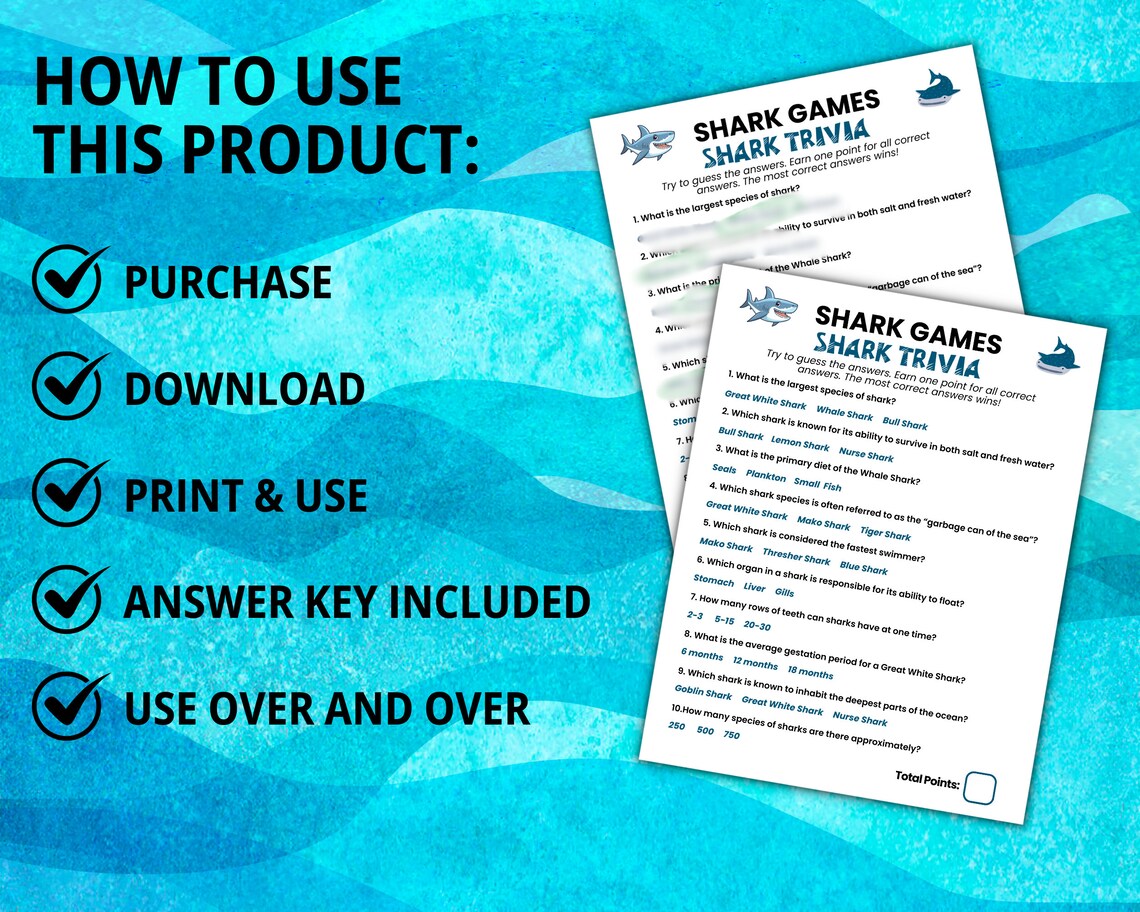 Shark Trivia Game, Shark Games, Shark Birthday Party, Birthday Games ...