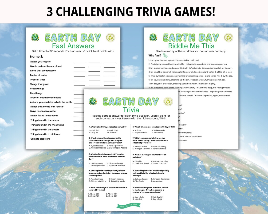 Earth Day Games Bundle, Earth Day Trivia, Family Game Night, Office ...