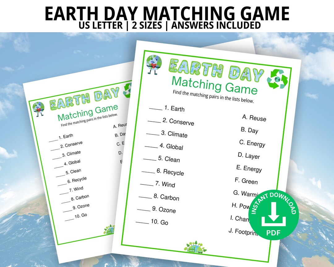 Earth Day Matching Game, Earth Day Games, Family Game Night, Games for ...