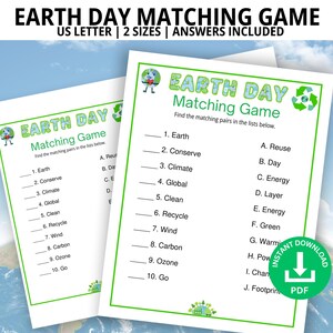 Earth Day Matching Game, Earth Day Games, Family Game Night, Games for ...