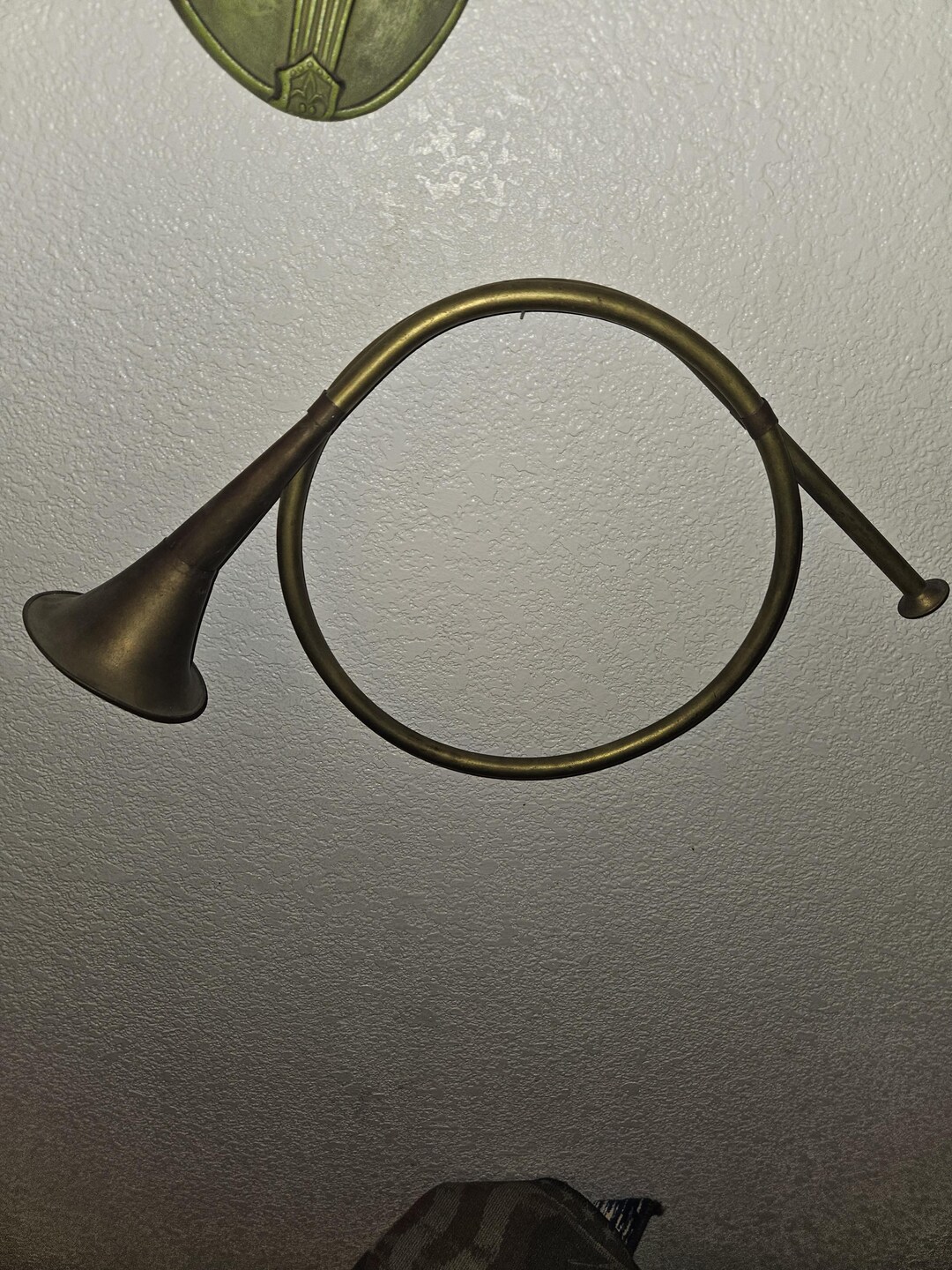 Vintage Solid Brass 12” French Horn Bugle Decor With Patina Decor Wall ...