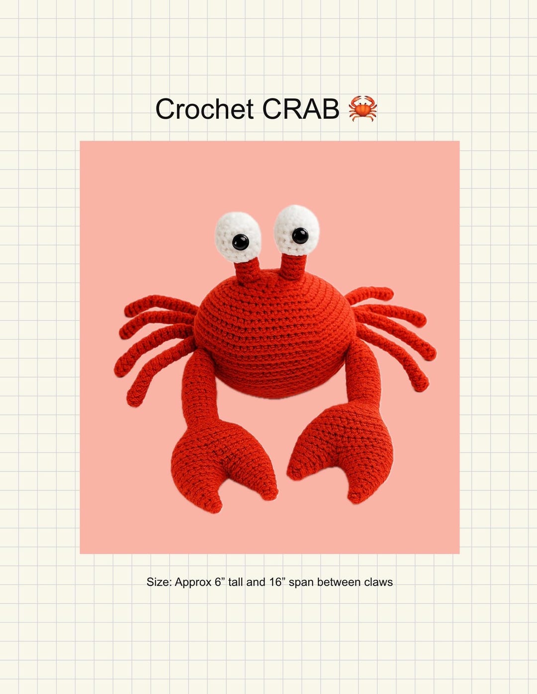 PDF Crochet Pattern – Red Crab Amigurumi | Sea Animal Toy Tutorial ...