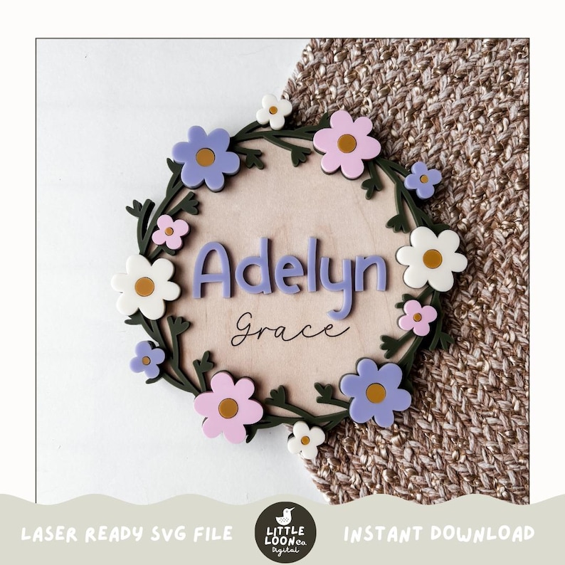 SVG Floral Baby Name Sign | Birth Announcement Round | Hospital Name ...