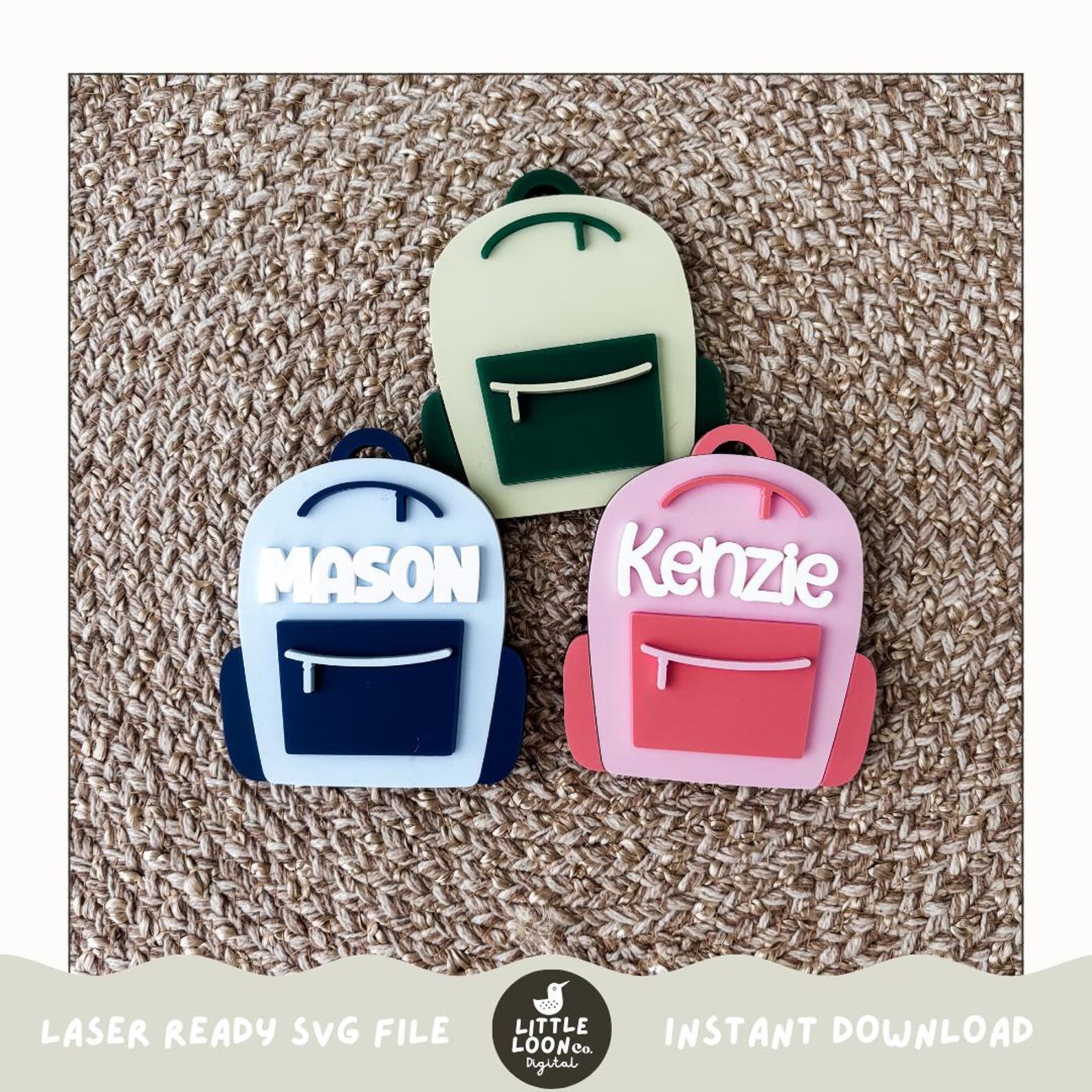 SVG Backpack Tag | Custom Name Tag | Bookbag Keychain | Kids Bag Tag ...