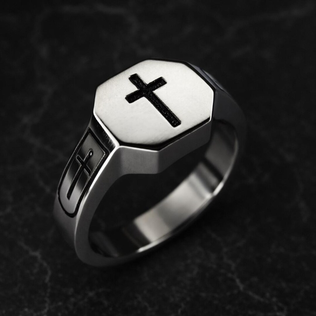 Titanium Cross Signet Ring – Solid Titanium Custom Engraved Ring ...