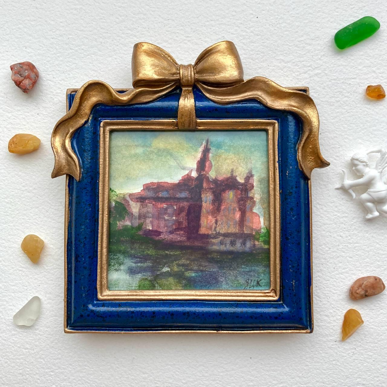 Small Castle Painting Original Framed Art Victorian Wall Art Moody ...