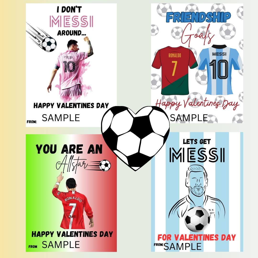 Soccer Valentines Day Cards ( Messi, Ronaldo, Personalize, Digital ...
