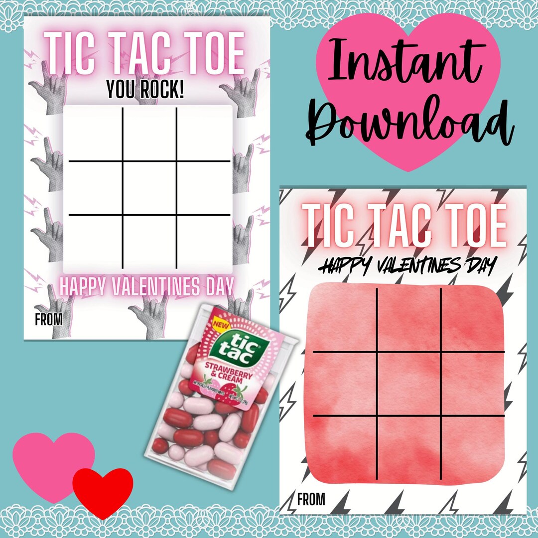 Tic Tac Toe Valentines Cards- Digital Download- Kids Classroom Cards ...
