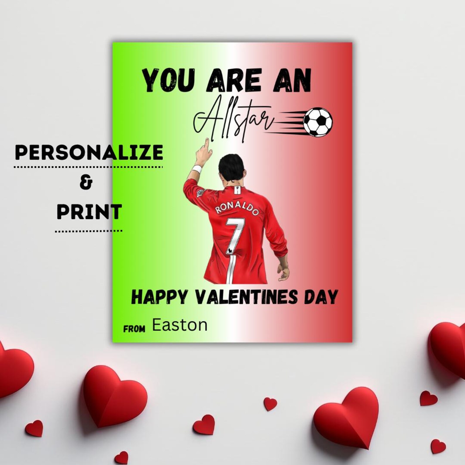 Soccer Valentines Day Cards ( Messi, Ronaldo, Personalize, Digital ...