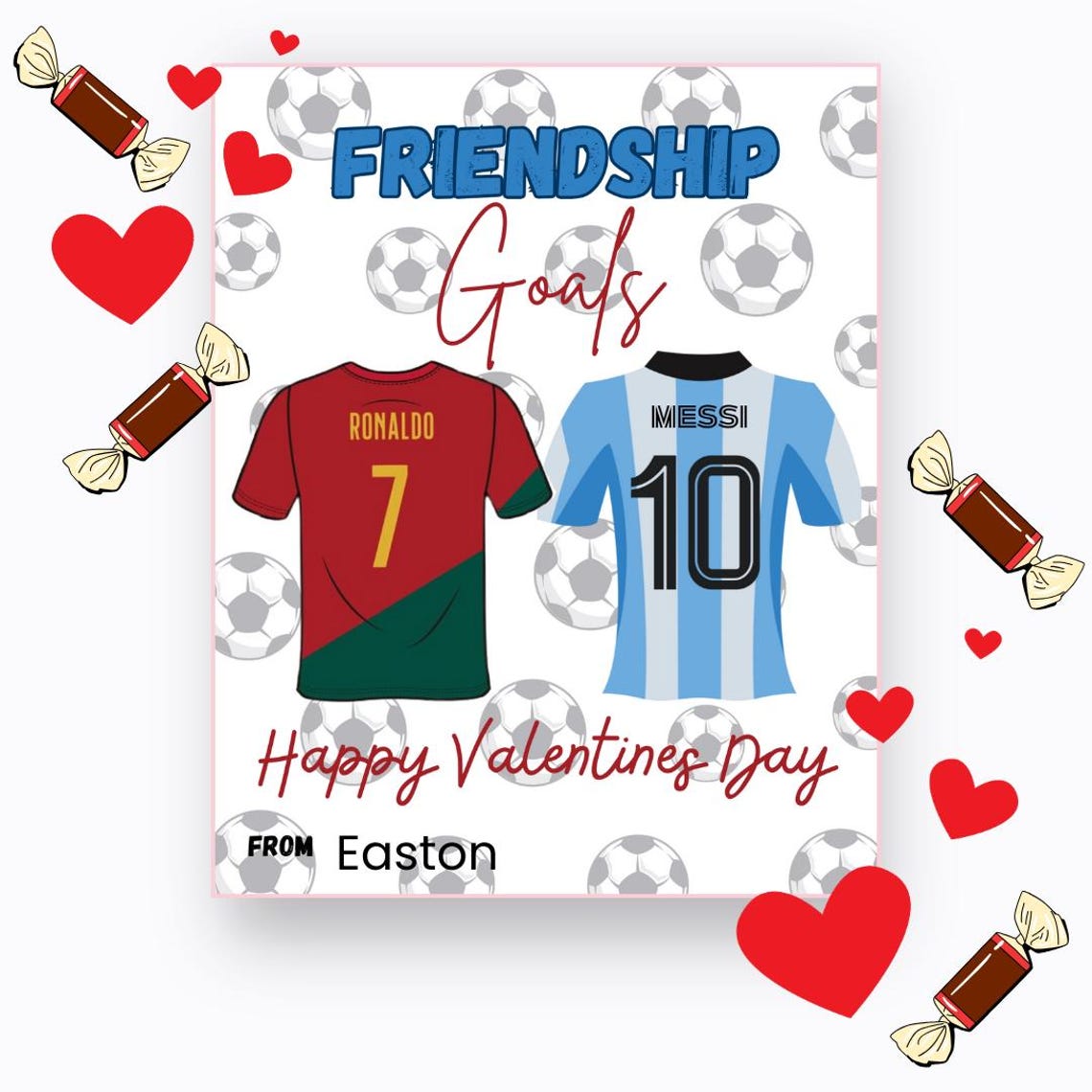 Soccer Valentines Day Cards ( Messi, Ronaldo, Personalize, Digital ...