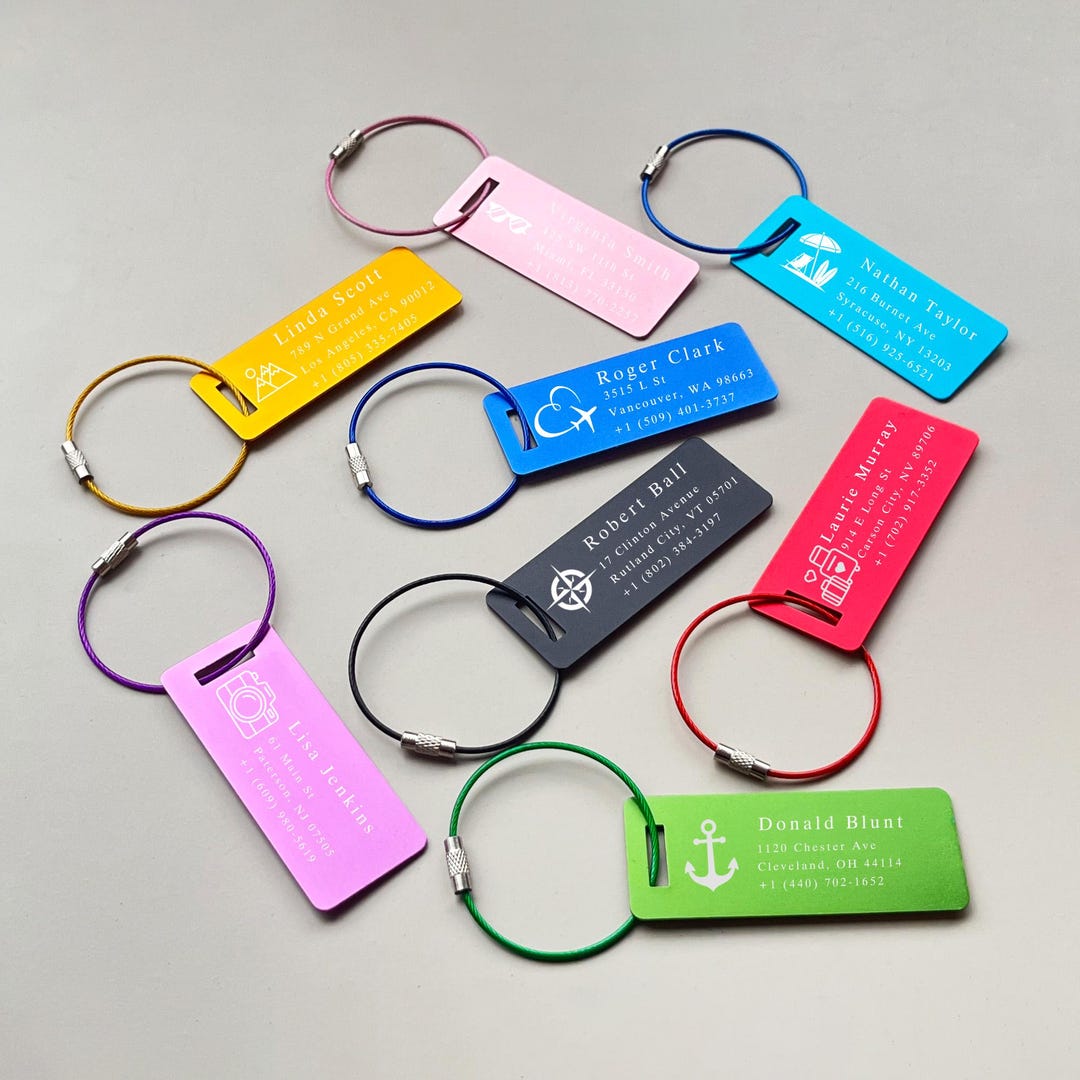 Custom Engraved Aluminum Luggage Tag, Personalized Travel Suitcase ...