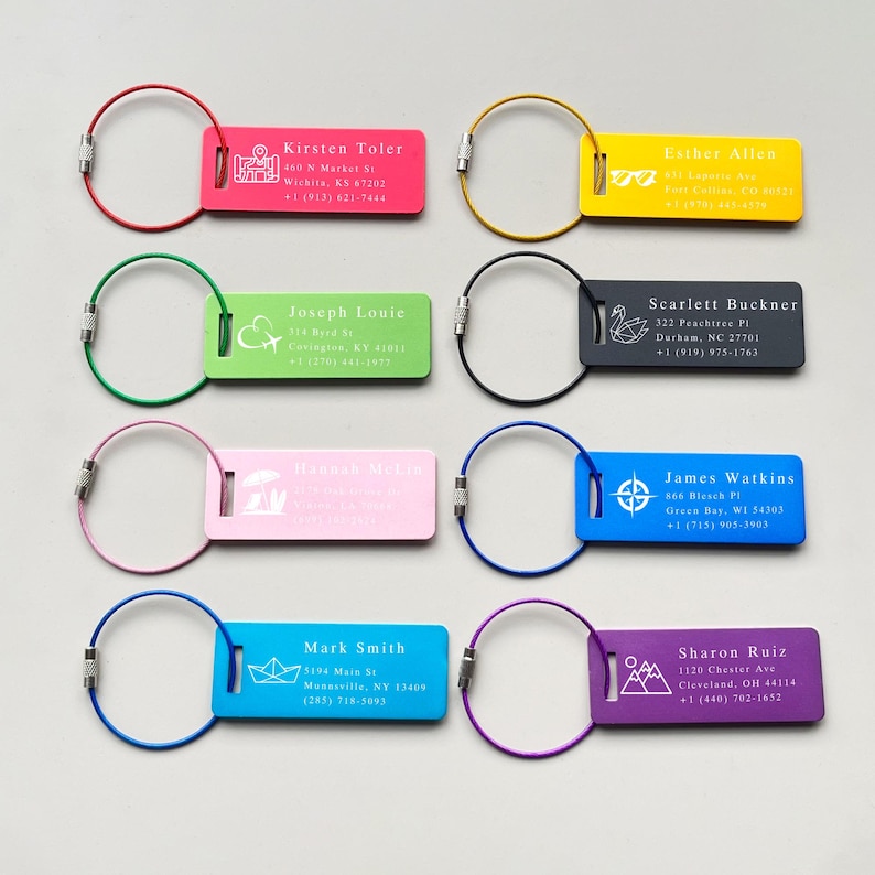 Custom Engraved Aluminum Luggage Tag, Personalized Travel Suitcase ...