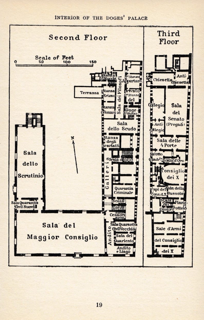 Original Vintage Map of Doge’s Palace, Venice, Italy - Published in ...