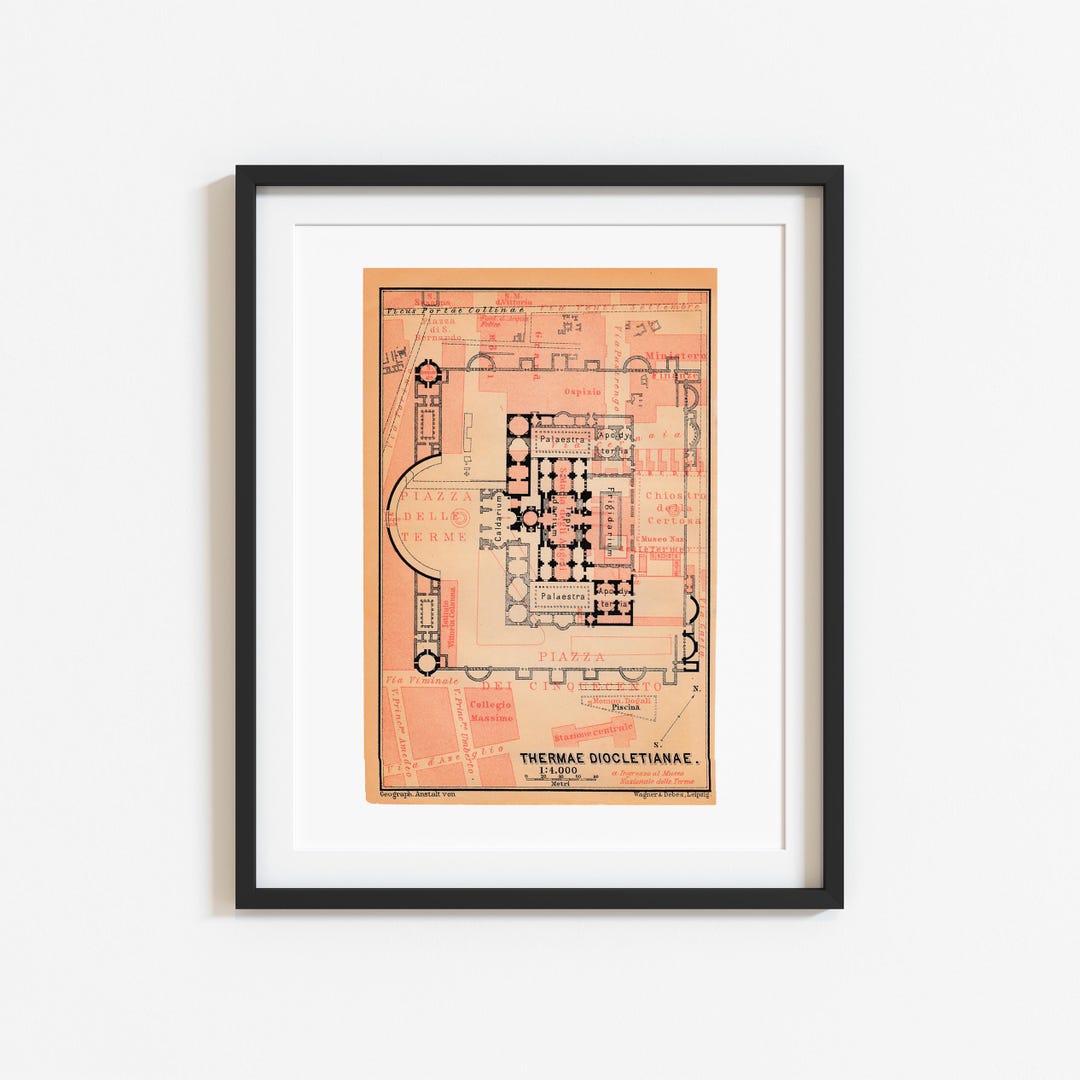 Antique Thermae Diocletianae, Rome, Italy Map/plan 1904 : Baths of ...