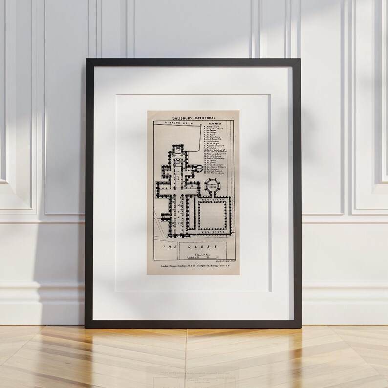 Salisbury Cathedral 1892 Antique Map - Vintage Architectural Plan ...