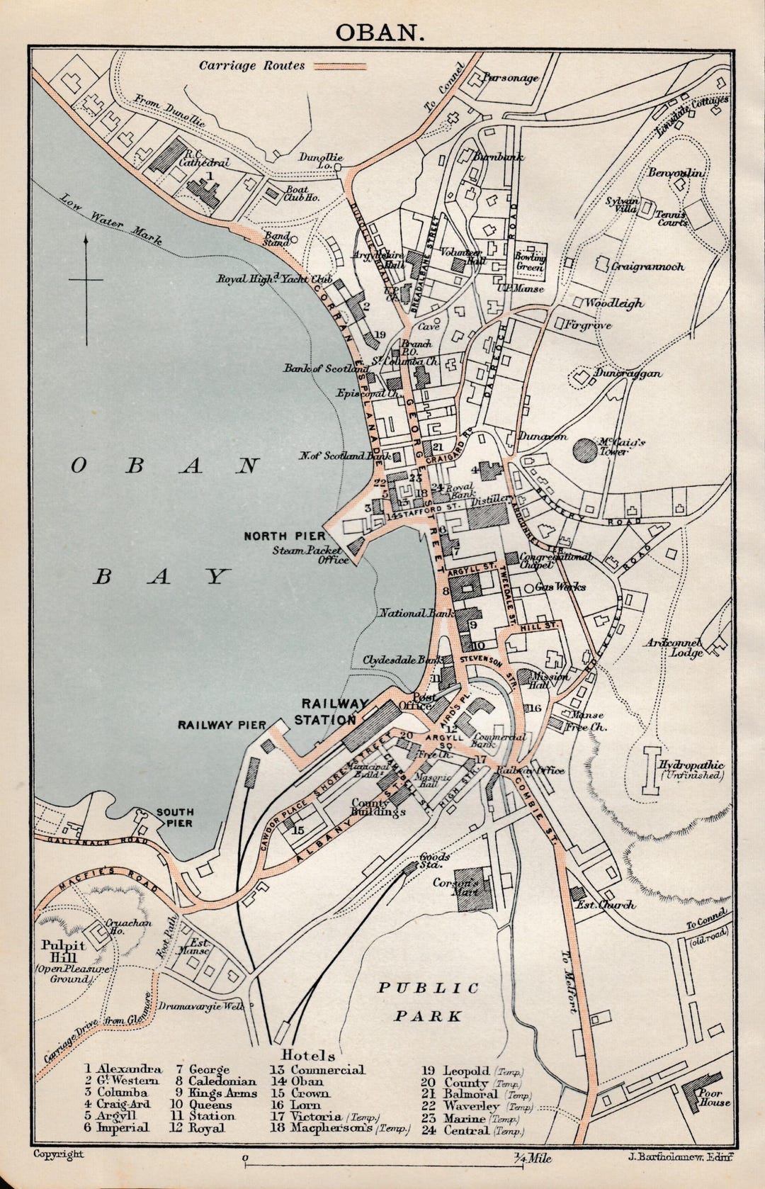 Antique 1908 Oban Scotland - Colour Map - Original Antique Map of Oban ...