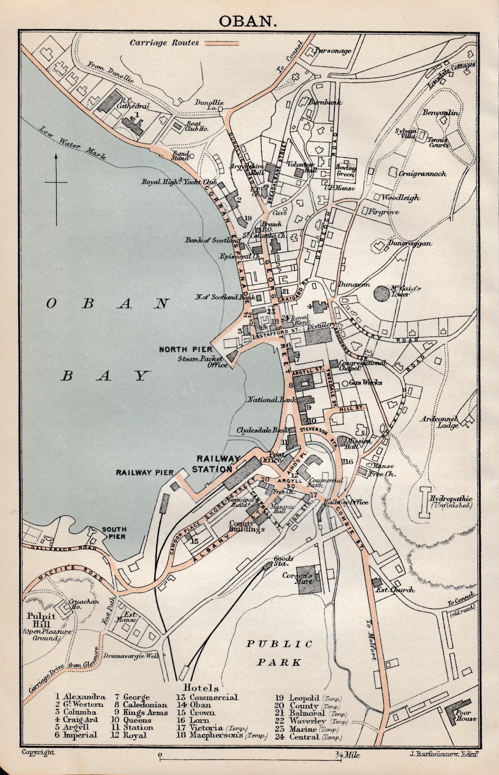 Antique 1908 Oban Scotland - Colour Map - Original Antique Map of Oban ...