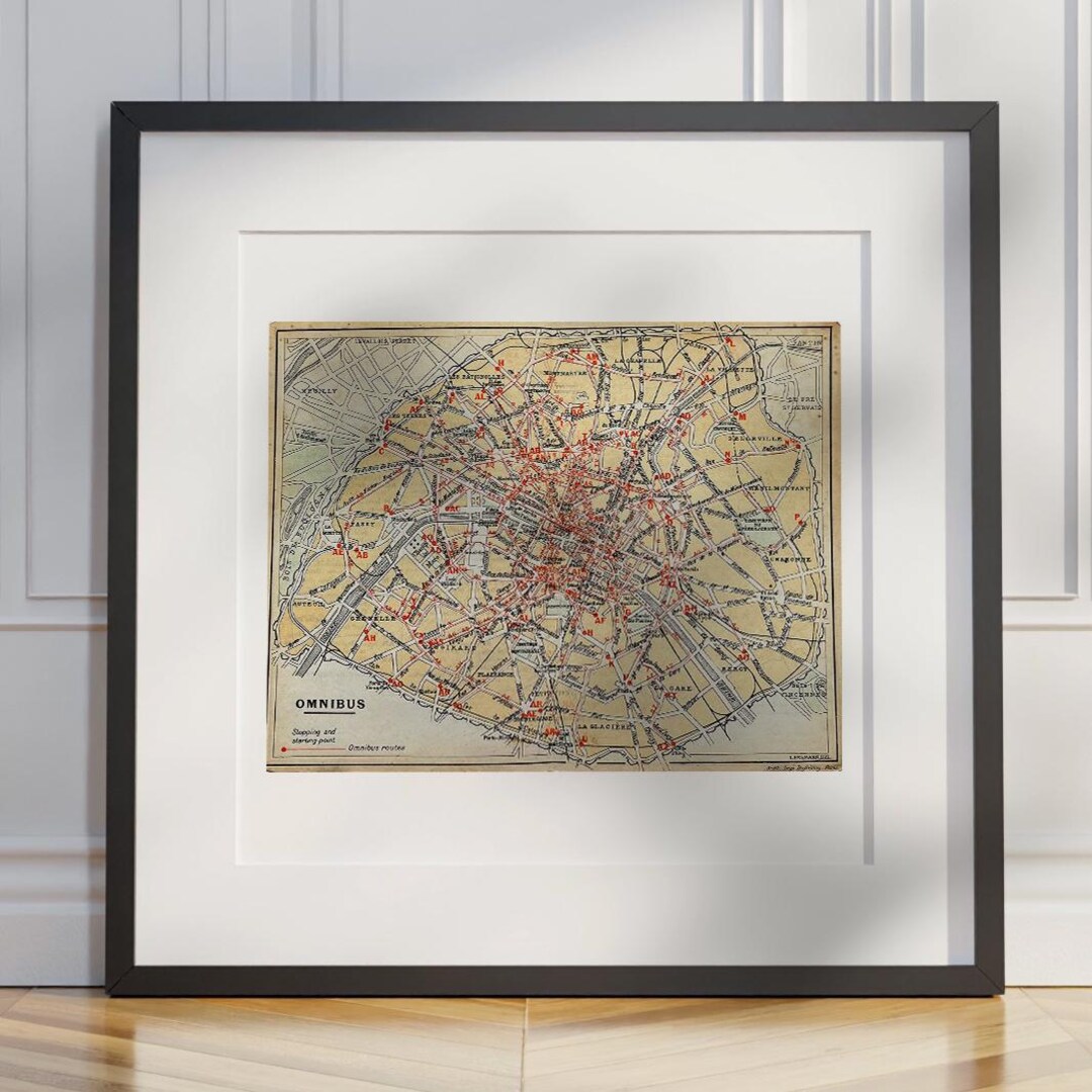 Antique Paris Map 1910 : Omnibus Routes - Original Cartography by L ...