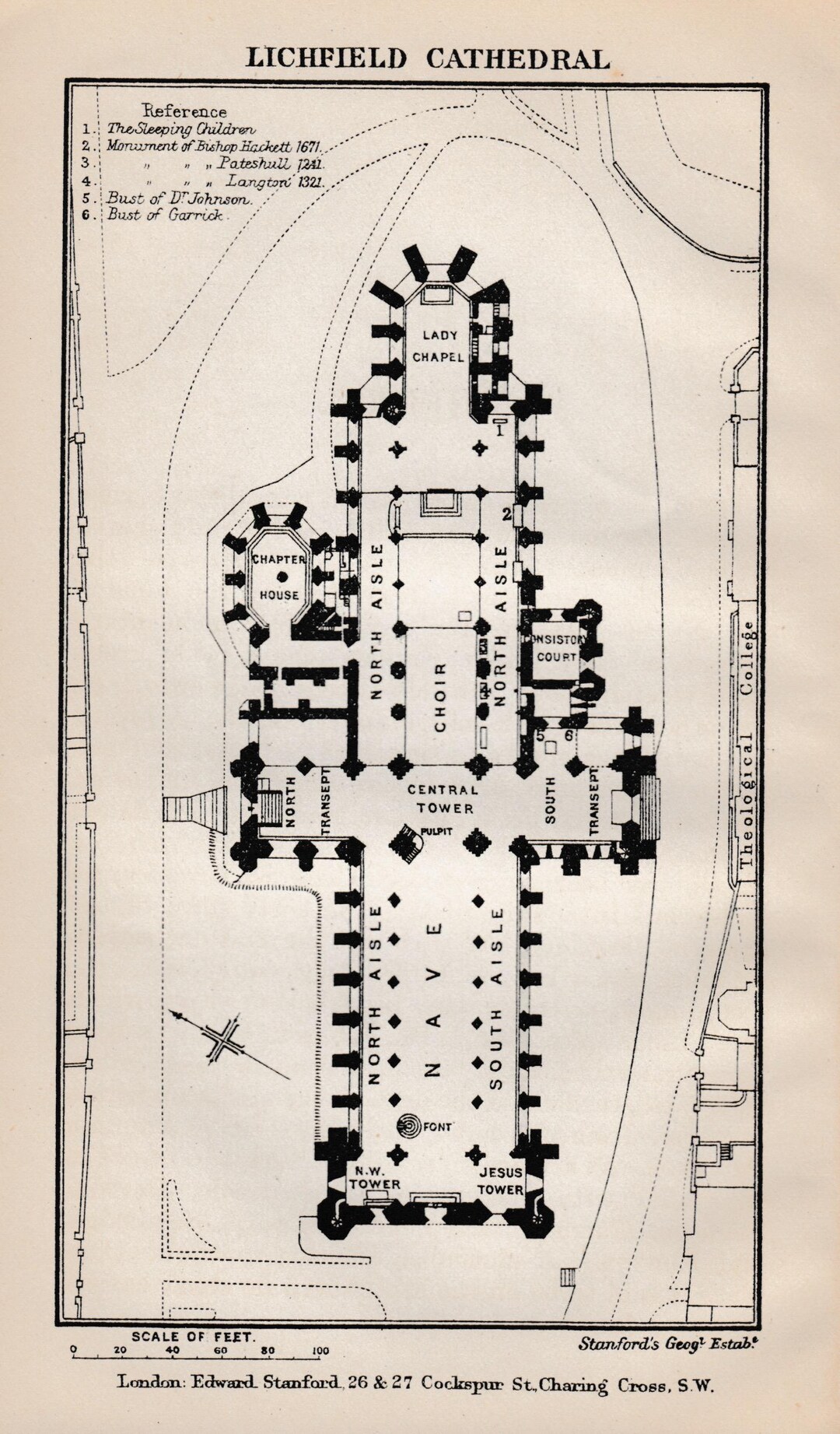 1892 Lichfield Cathedral, England - Antique Map - Etsy
