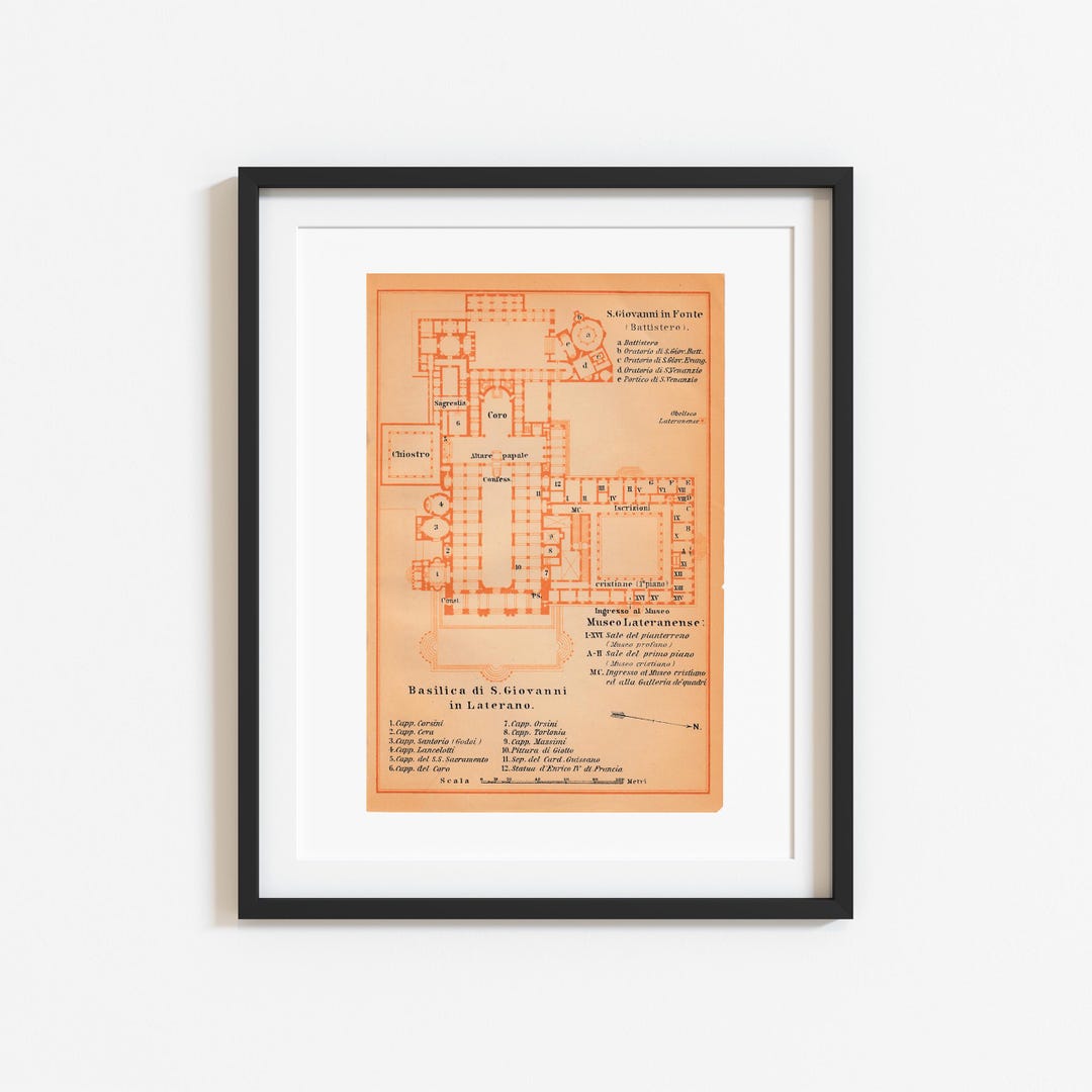 Antique Basilica Di San Giovanni in Laterano, Rome, Italy Map/plan 1904 ...