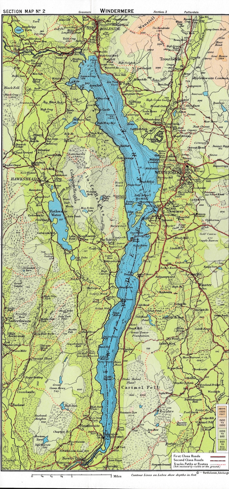 1964 Windermere, Lake District, England - Vintage Map - Etsy