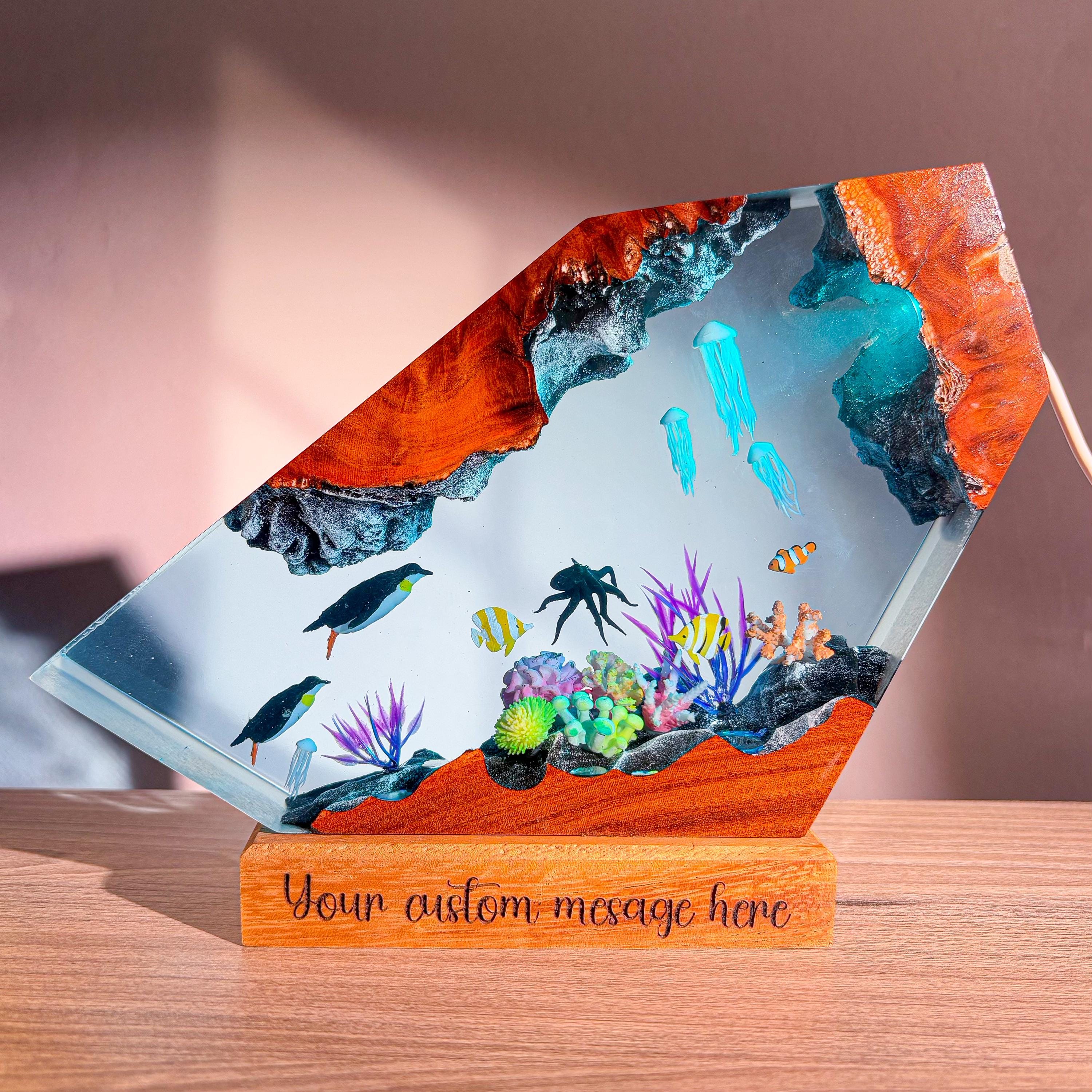 Ocean Coral Reef Resin Lamp With Tropical Fish – Epoxy Aquarium Night ...