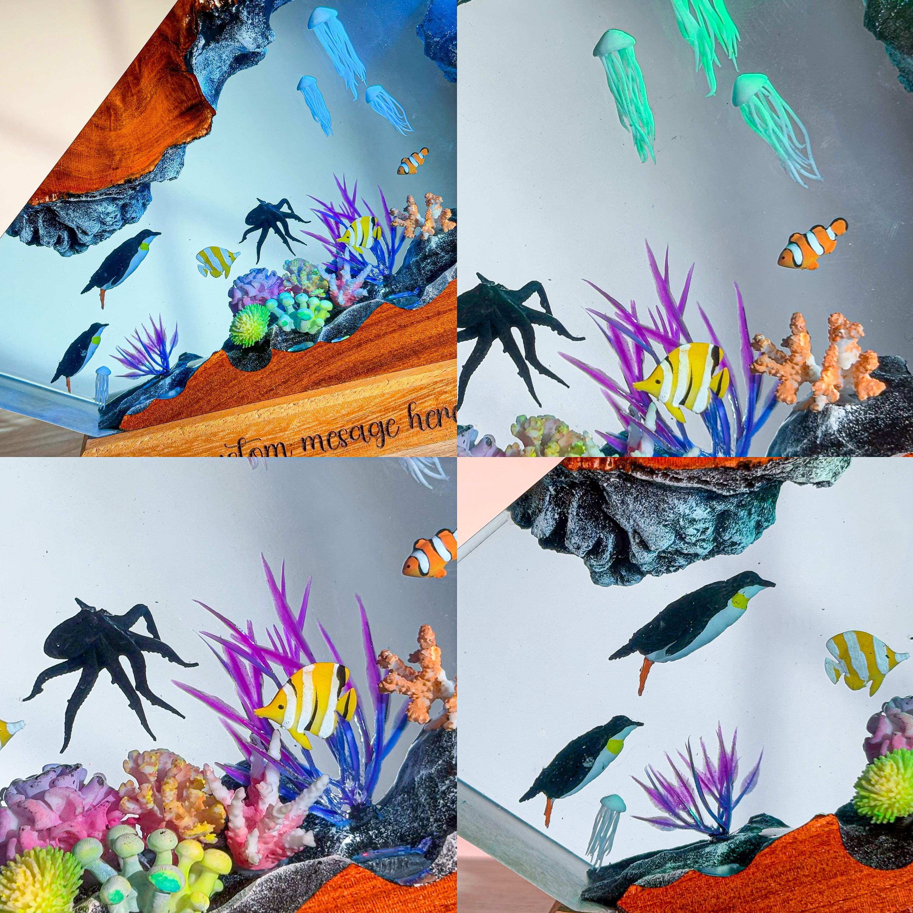 Ocean Coral Reef Resin Lamp With Tropical Fish – Epoxy Aquarium Night ...