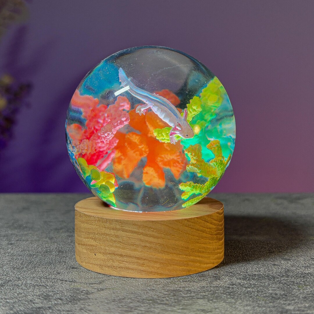 Axolotl Coral Reef Resin Lamp – Glowing Ocean Globe Light, Underwater ...