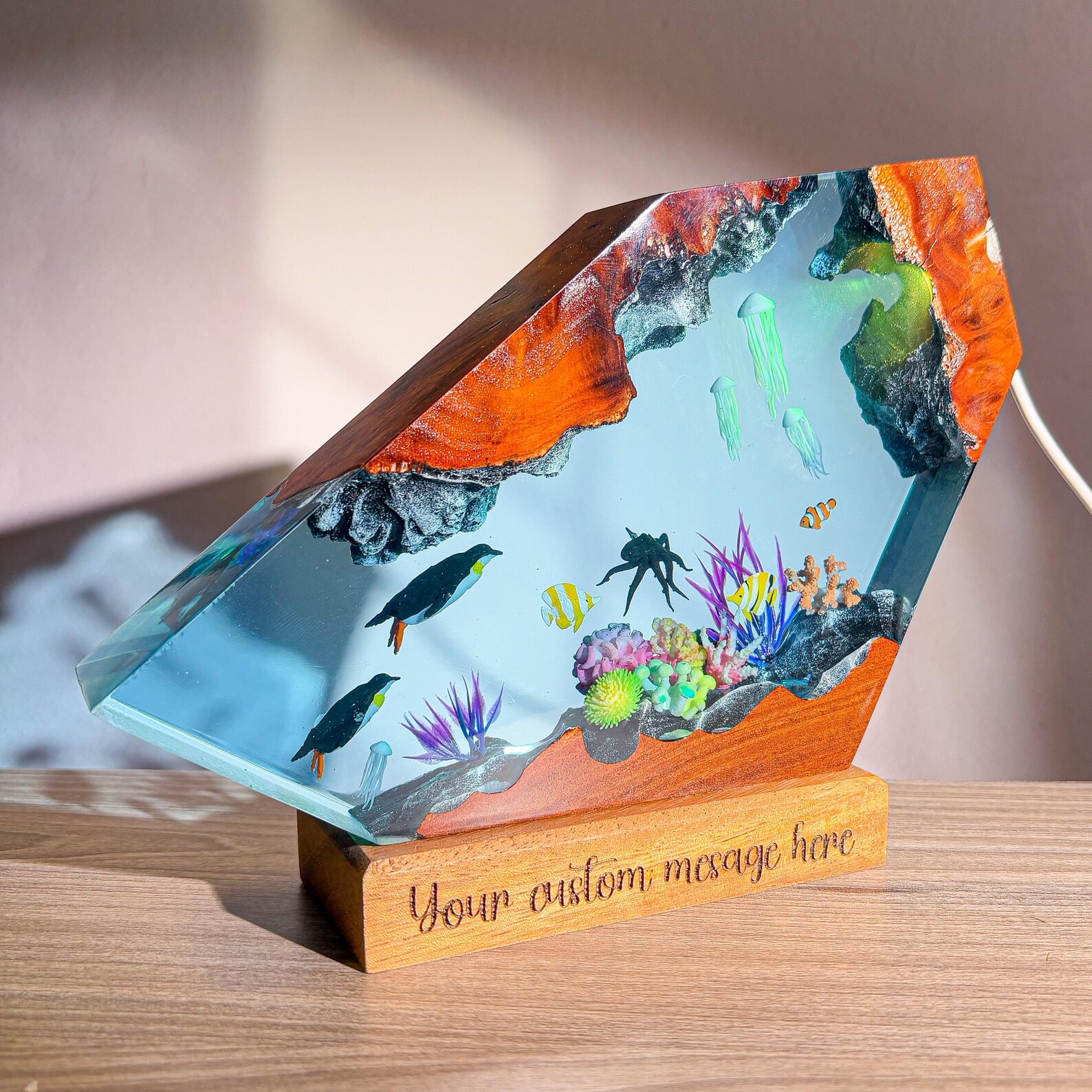 Ocean Coral Reef Resin Lamp With Tropical Fish – Epoxy Aquarium Night ...
