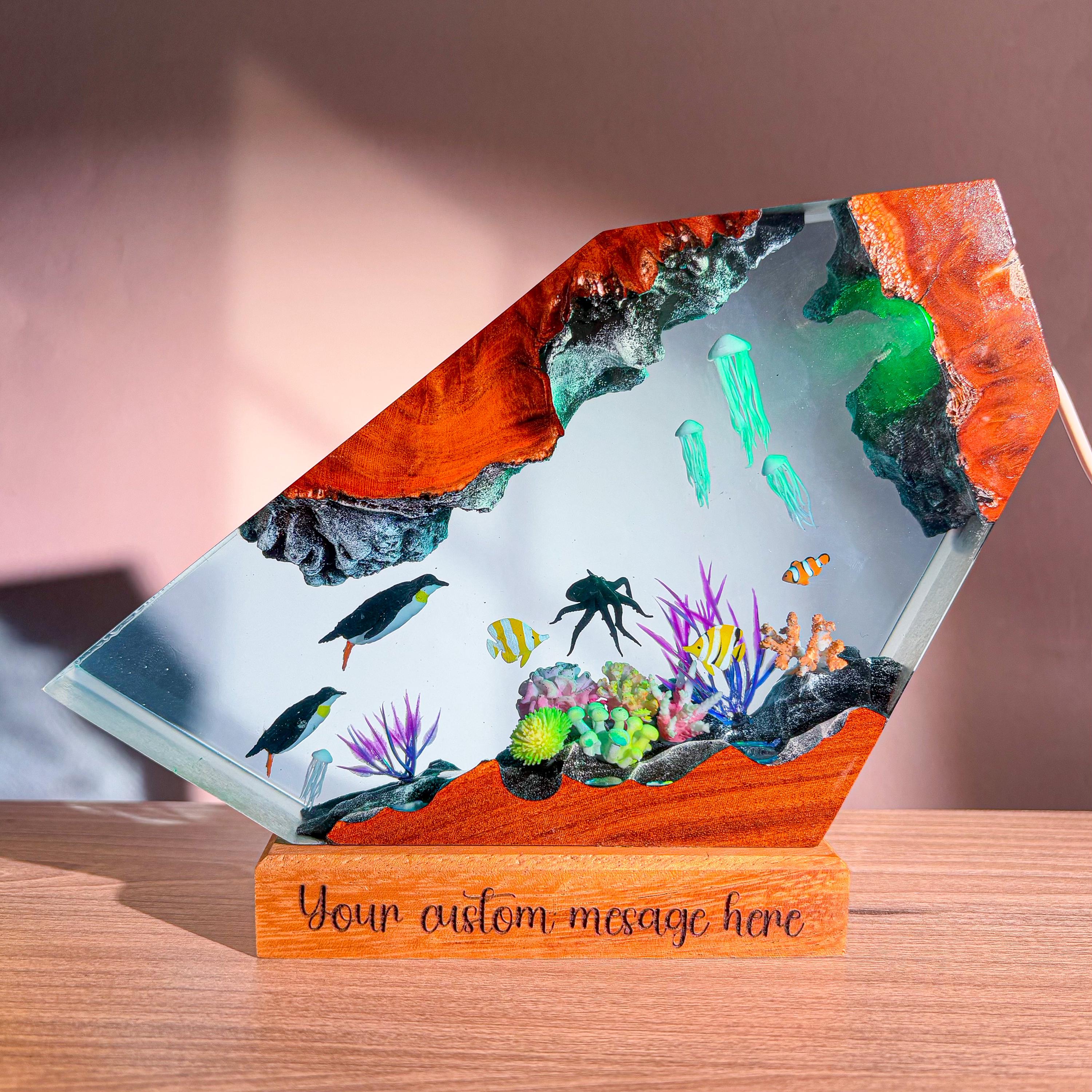 Ocean Coral Reef Resin Lamp With Tropical Fish – Epoxy Aquarium Night ...