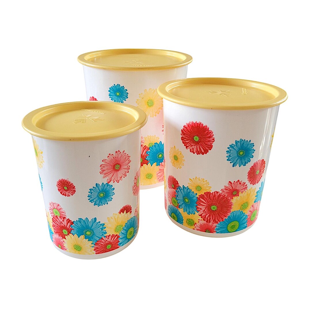 Vintage Tupperware Floral One Canisters Gerbera Daisy Design Set of 3 ...