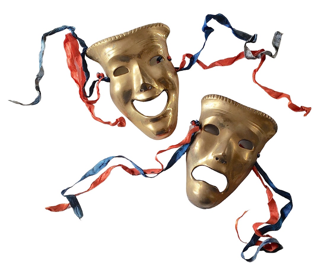 Pair of Brass Comedy Tragedy Masks With Ribbons - Etsy