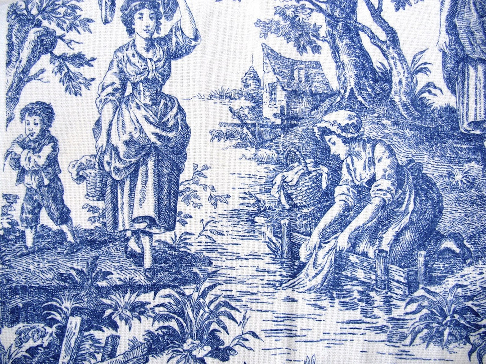 Country Life Waverly Toile Fabric Blue and White | Etsy