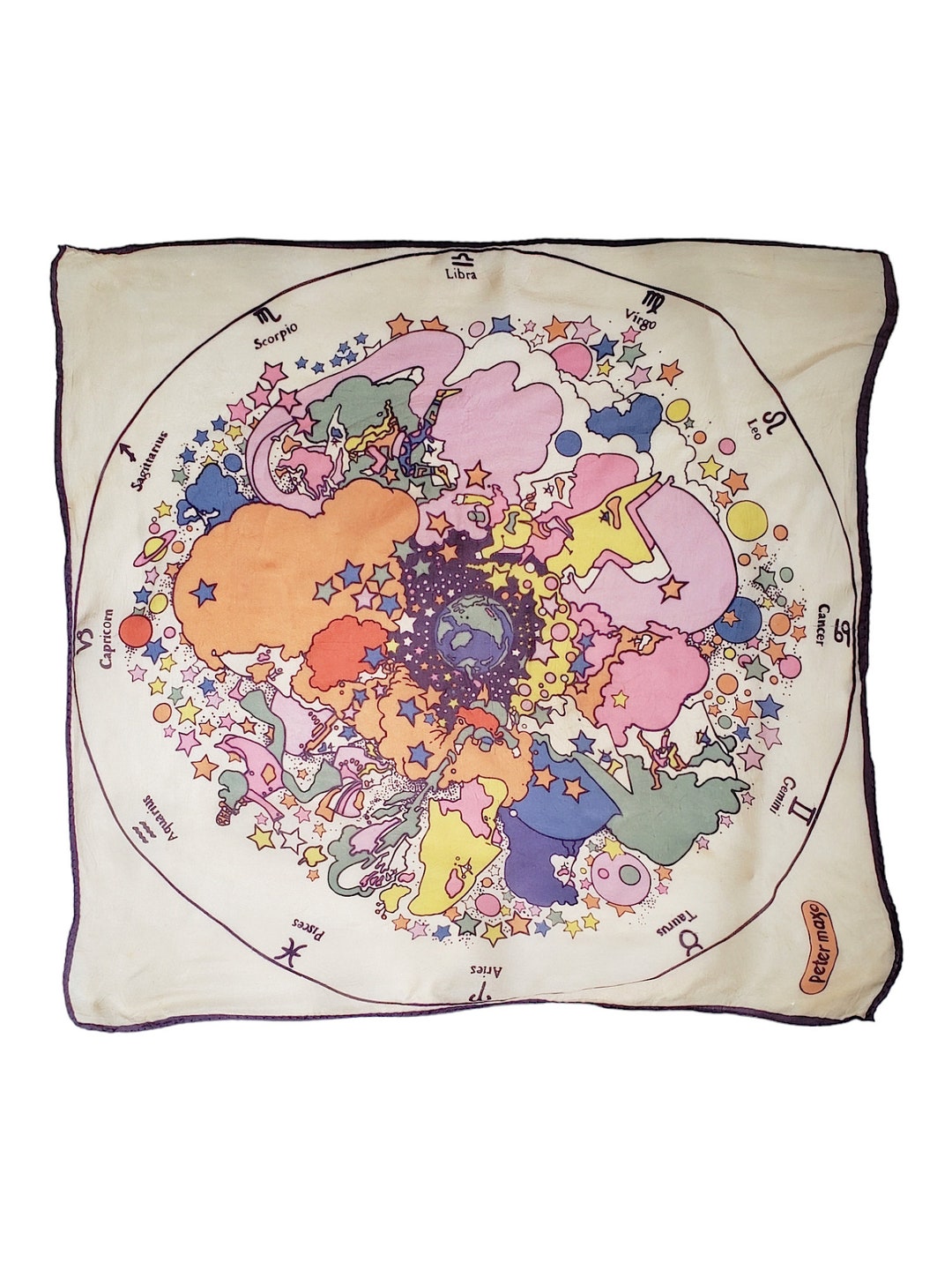 Square Peter Max Horoscope Scarf Psychedelic Abstract Print READ ...