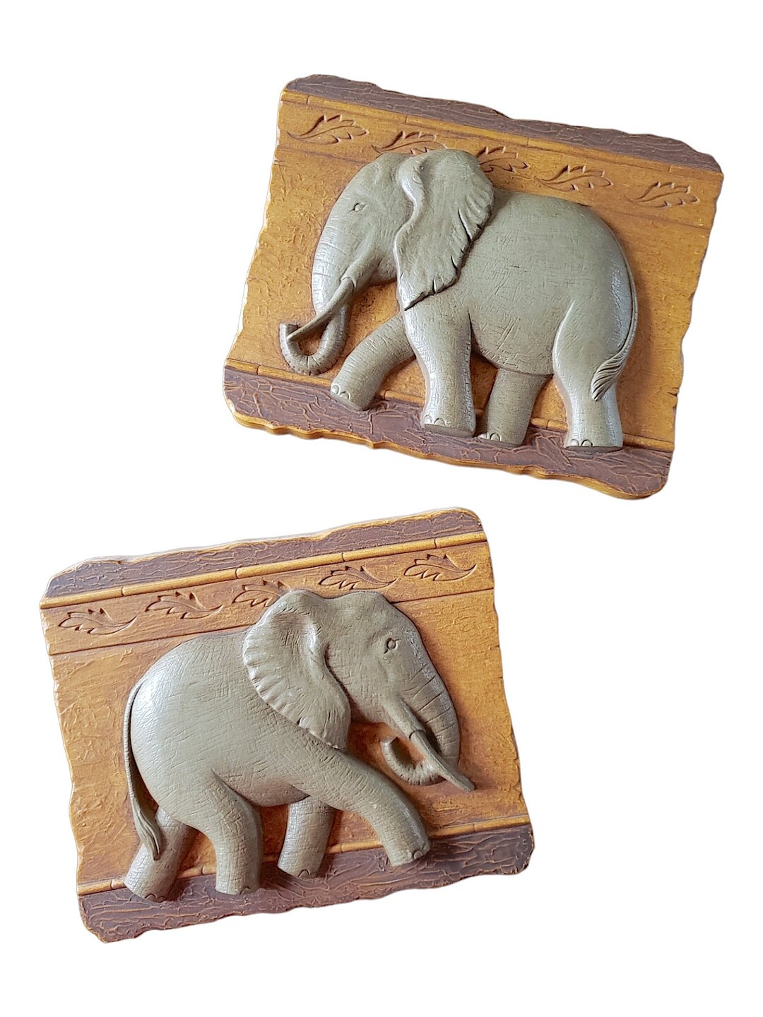 Set of 2 Elephant Wall Plaques Vintage Decor Made by Home - Etsy