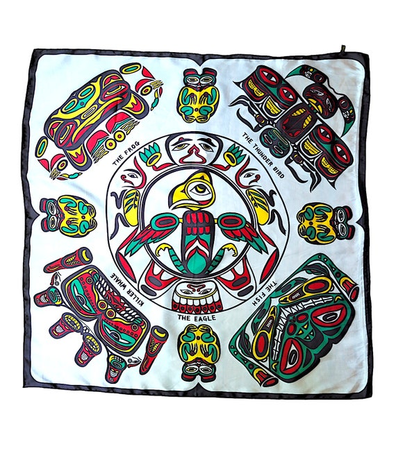 Native Canadian Haida Symbols Vintage Acetate Scarf M… - Gem