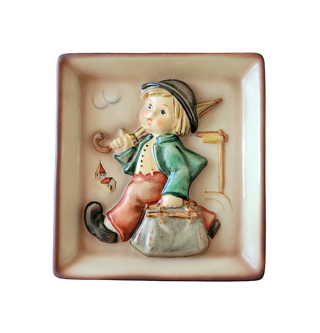 Hummel Merry Wanderer Plaque Little Boy Goebel West Germany Porcelain ...