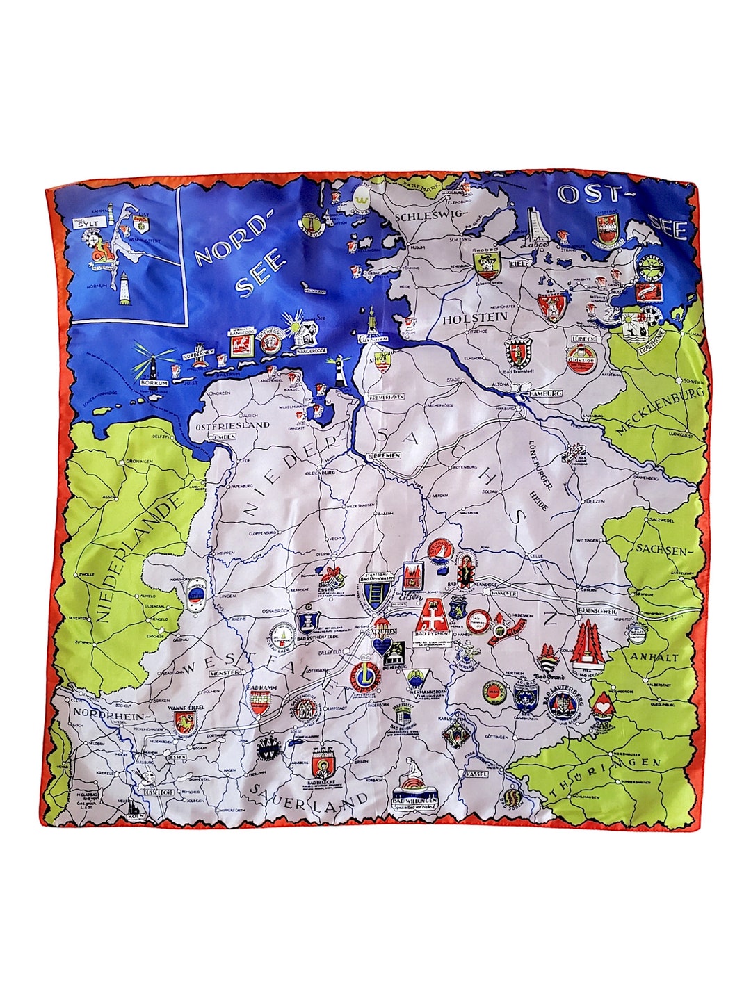 Large Colorful West Germany Square Polyester Map Souvenir Scarf - Etsy